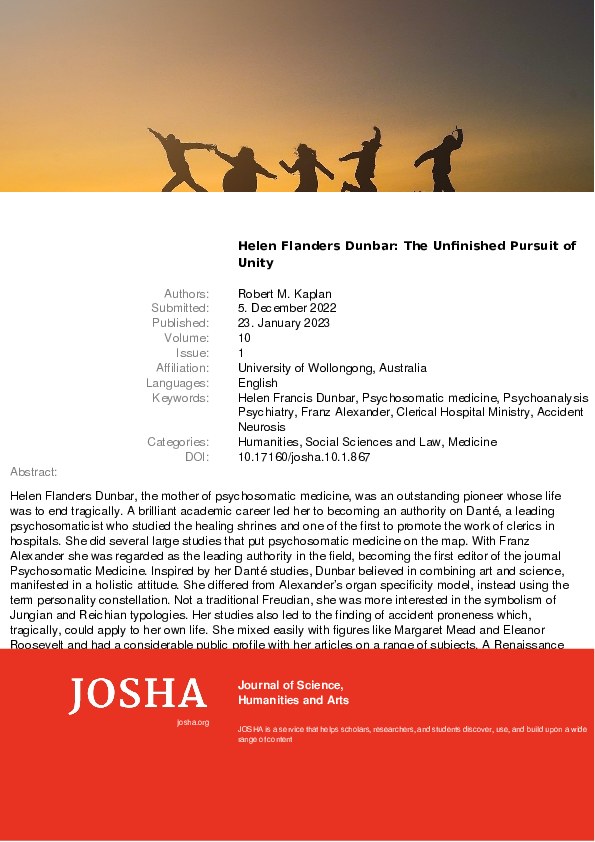 (PDF) Helen Flanders Dunbar The Unfinished Pursuit of Unity