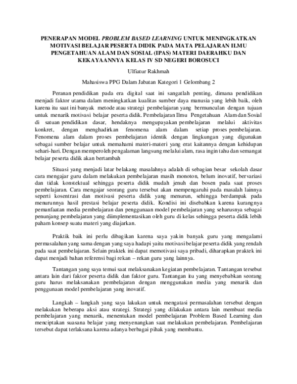(PDF) PENERAPAN MODEL PROBLEM BASED LEARNING UNTUK MENINGKATKAN MOTIVASI BELAJAR PESERTA DIDIK ...