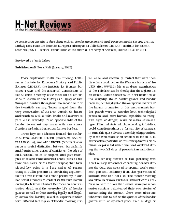 (PDF) From the Iron Curtain to the Schengen Area: Bordering Communist ...
