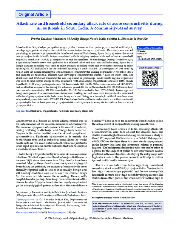 (PDF) Attack rate and household secondary attack rate of acute ...