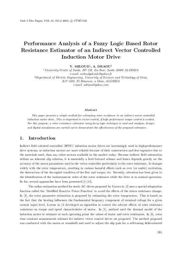 (PDF) Performance Analysis of a Fuzzy Logic Based Rotor Resistance Estimator of an Indirect ...