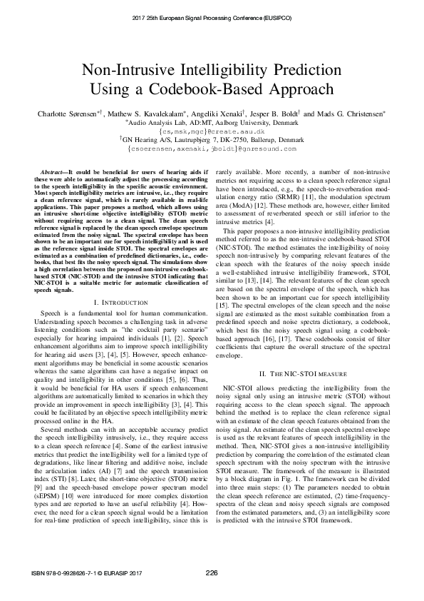 Pdf Non Intrusive Intelligibility Prediction Using A Codebook Based Approach Charlotte