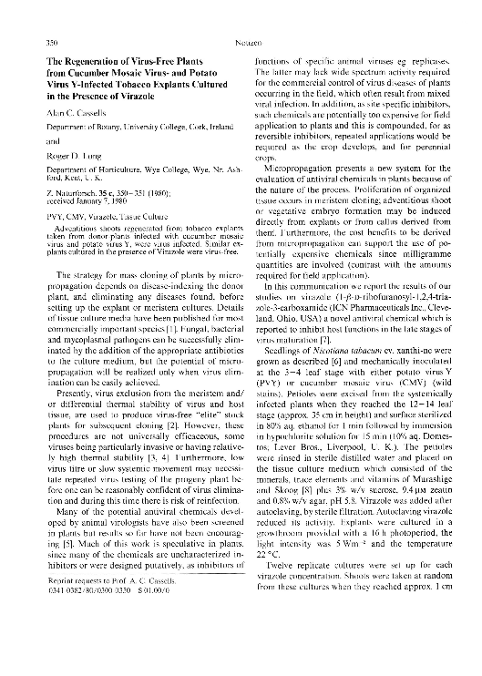 (PDF) The Regeneration of Virus-Free Plants from Cucumber Mosaic Virus ...