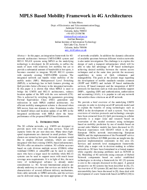 (PDF) MPLS based mobility framework in 4G architectures