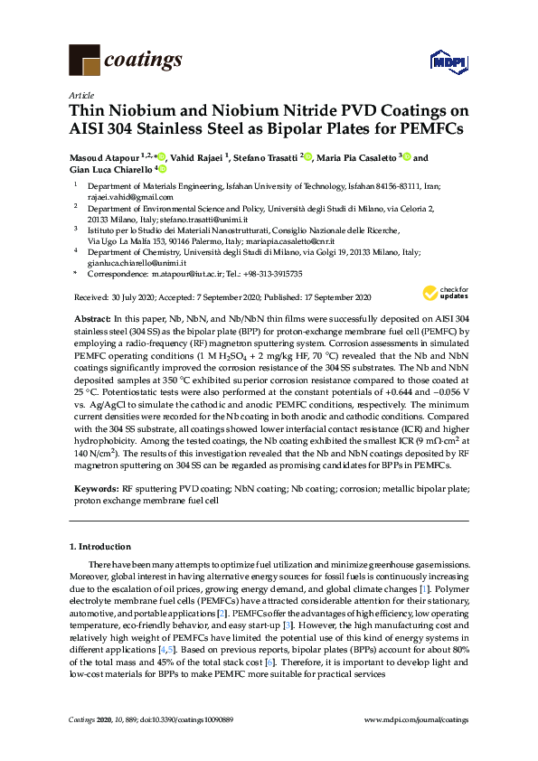 (PDF) Thin Niobium and Niobium Nitride PVD Coatings on AISI 304 Stainless Steel as Bipolar ...