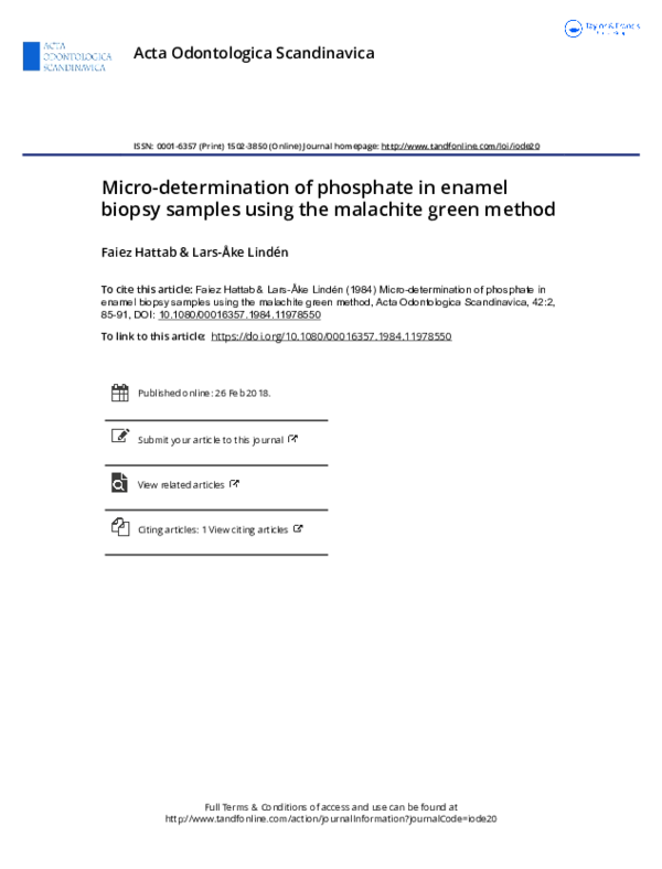 (PDF) Micro-determination of phosphate in enamel biopsy samples using the malachite green method