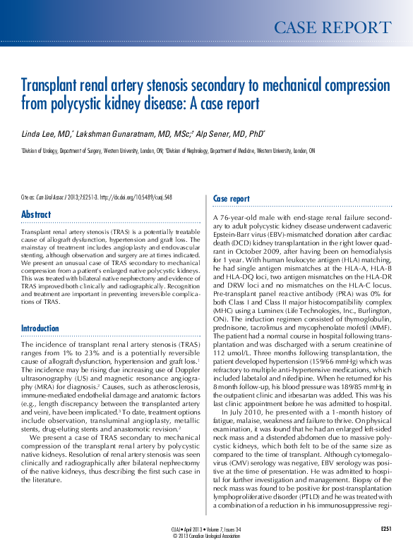 (PDF) Transplant renal artery stenosis secondary to mechanical ...