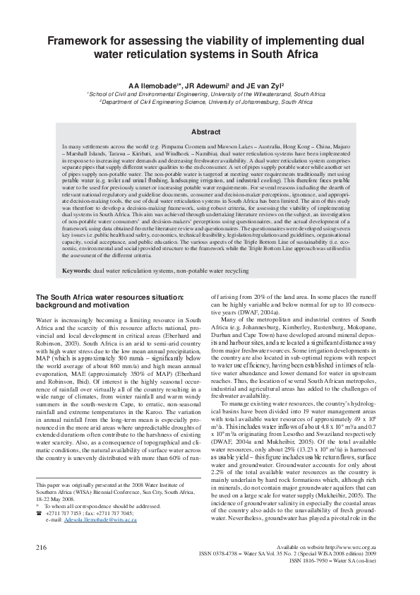 (PDF) Framework for assessing the viability of implementing dual water ...