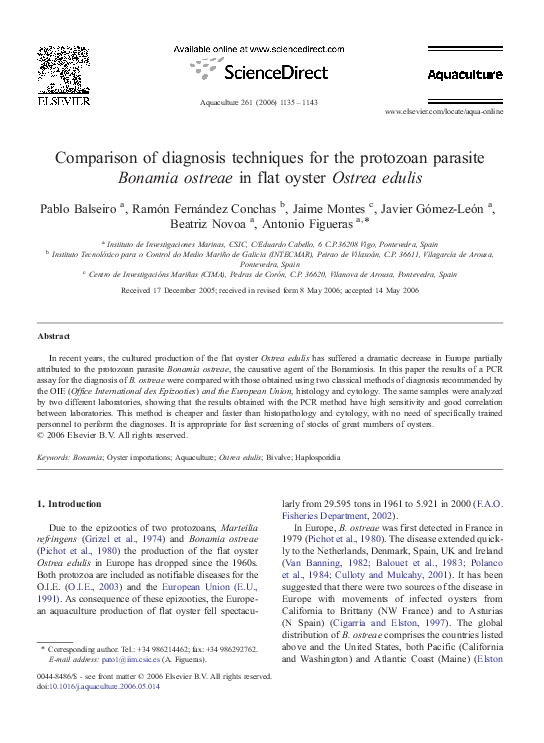 (PDF) Comparison of diagnosis techniques for the protozoan parasite ...