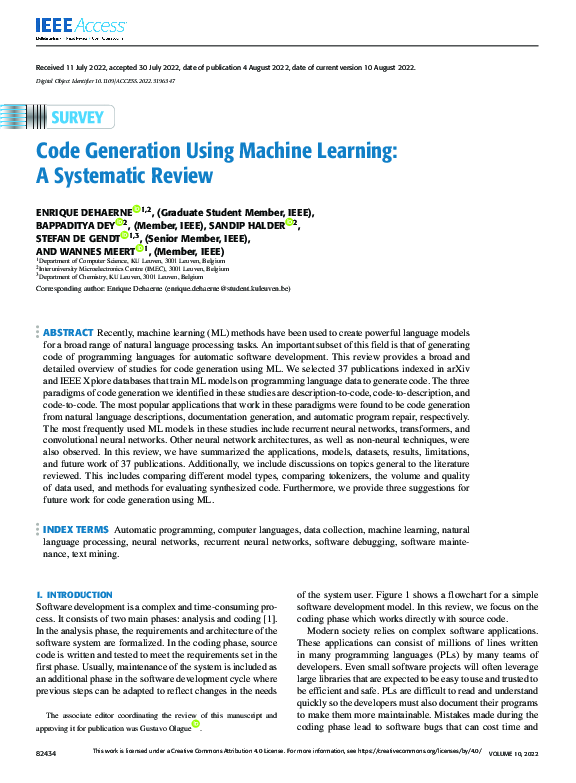 (PDF) Code Generation Using Machine Learning: A Systematic Review