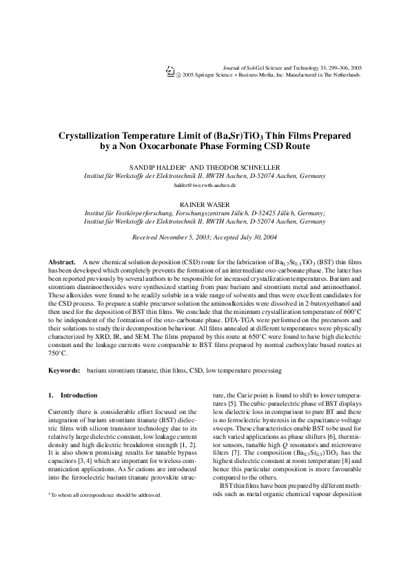 (PDF) Crystallization Temperature Limit of (Ba,Sr)TiO3 Thin Films ...
