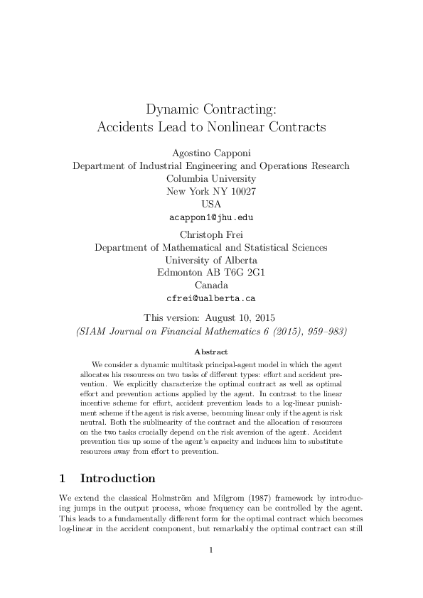 (PDF) Dynamic Contracting: Accidents Lead to Nonlinear Contracts