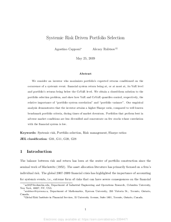 (PDF) Systemic Risk Driven Portfolio Selection