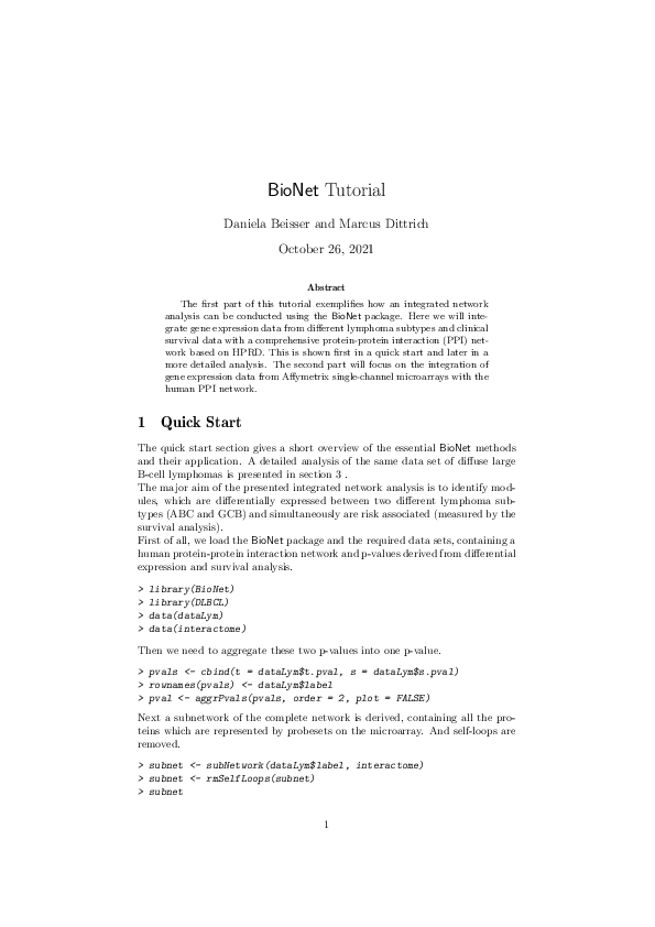 (PDF) BioNet Tutorial