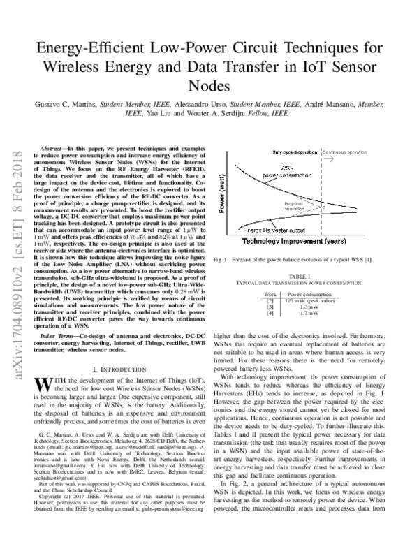 Energy-Efficient Low-Power Circuit Techniques for Wireless Energy and Data Transfer in IoT ...