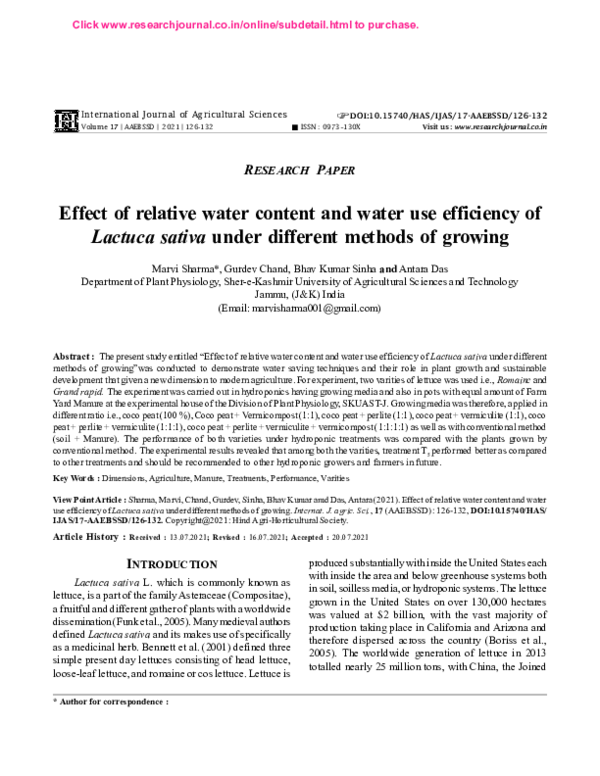 (PDF) Effect of relative water content and water use efficiency of ...