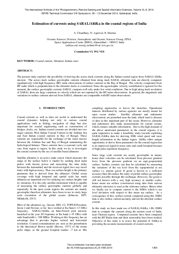 (PDF) Estimation of currents using SARAL/AltiKa in the coastal regions ...