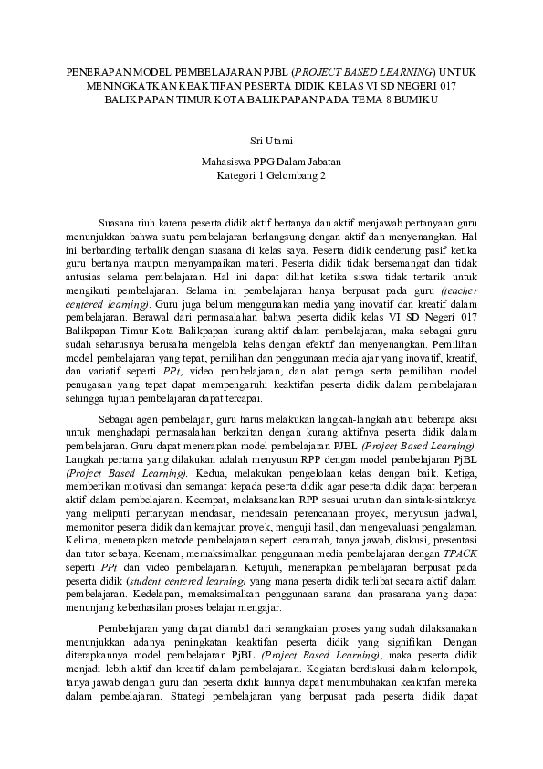 (DOC) PENERAPAN MODEL PEMBELAJARAN PJBL (PROJECT BASED LEARNING) UNTUK ...