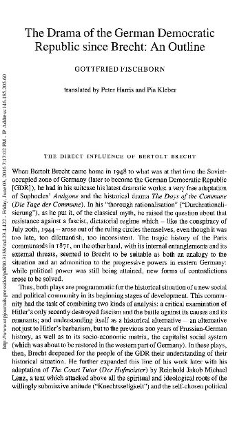 (PDF) The Drama of the German Democratic Republic since Brecht: An Outline