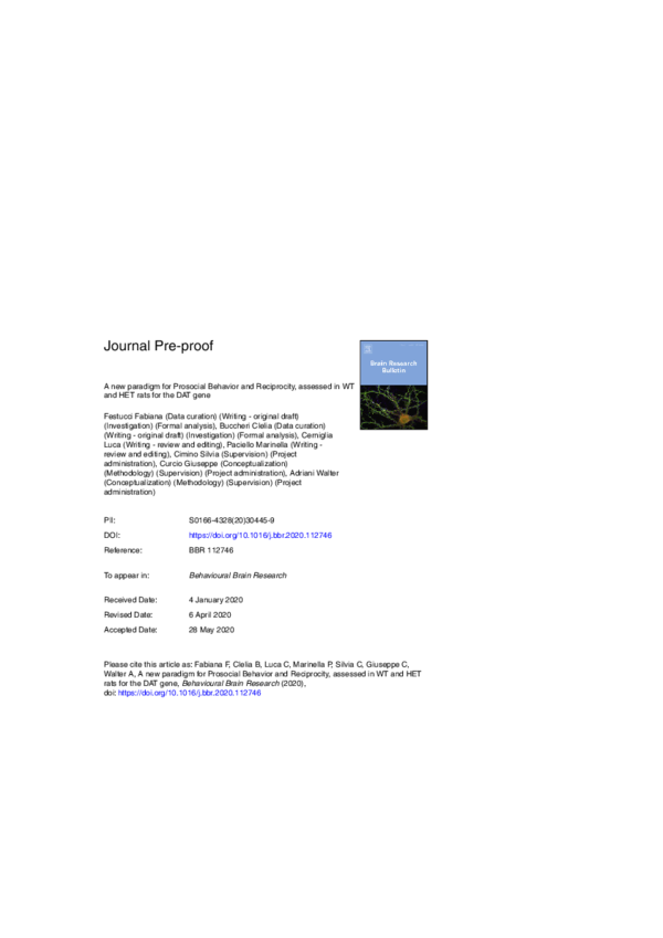 (PDF) A new paradigm for Prosocial Behavior and Reciprocity, assessed ...