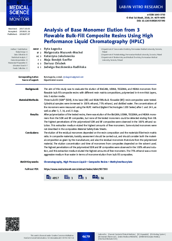 (PDF) Analysis of Base Monomer Elution from 3 Flowable Bulk-Fill ...