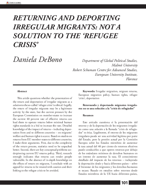 (PDF) Returning and Deporting Irregular Migrants: Not a Solution to the ‘Refugee Crisis’