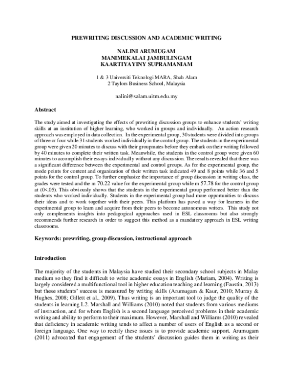 (PDF) Prewriting Discussion and Academic Writing