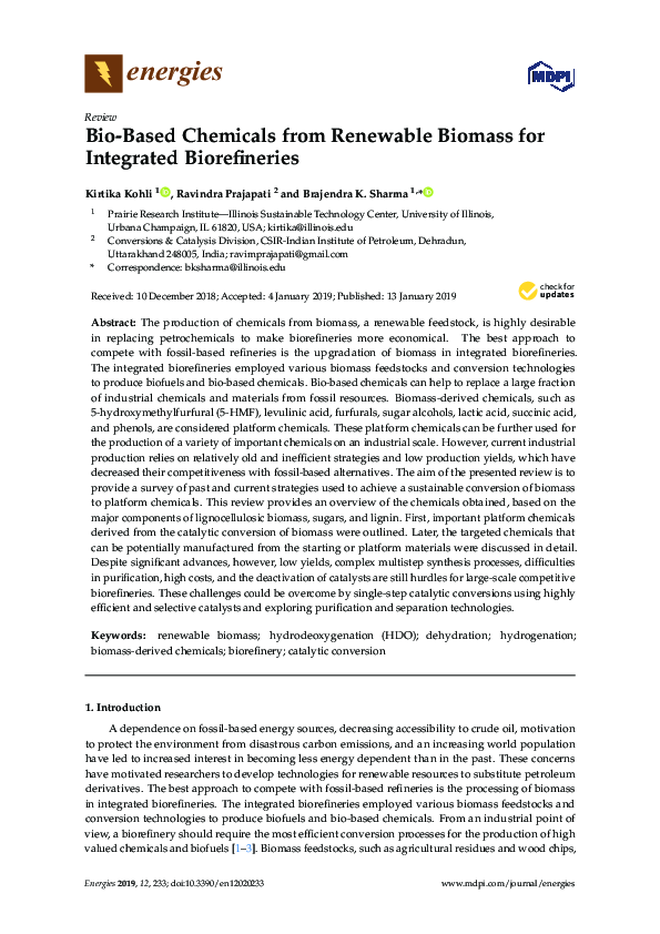 (PDF) Bio-Based Chemicals from Renewable Biomass for Integrated ...