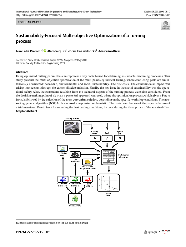 Pdf Sustainability Focused Multi Objective Optimization Of A Turning