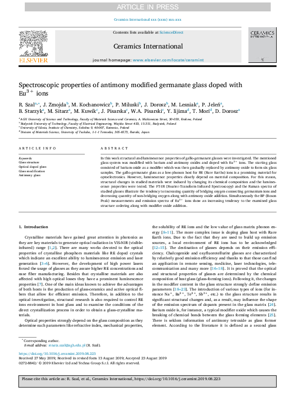 (PDF) Spectroscopic properties of antimony modified germanate glass ...