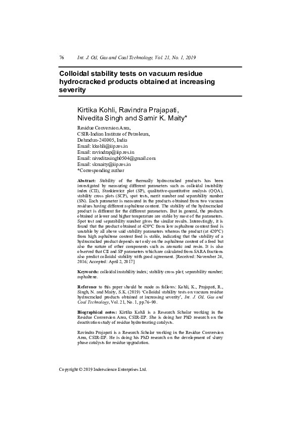 (PDF) Colloidal stability tests on vacuum residue hydrocracked products ...