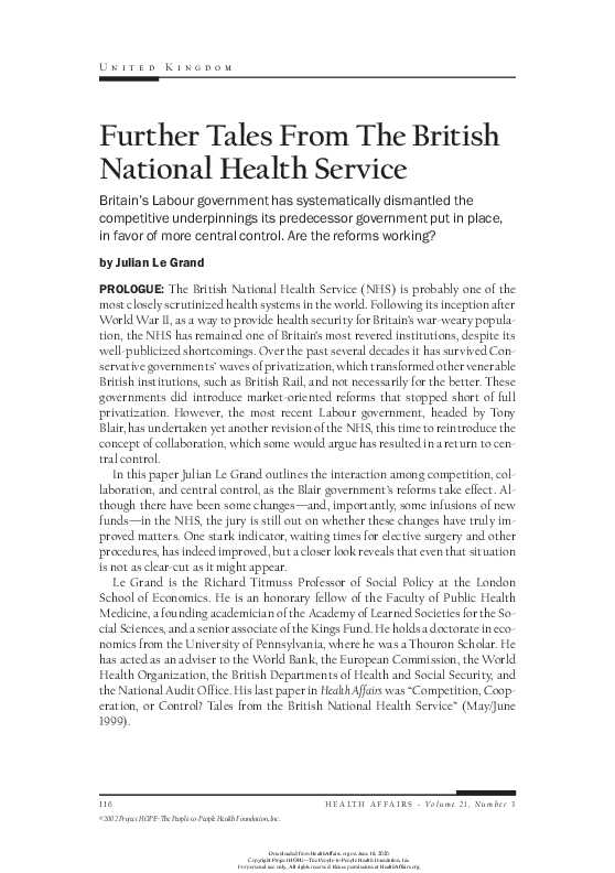 (PDF) Further Tales From The British National Health Service