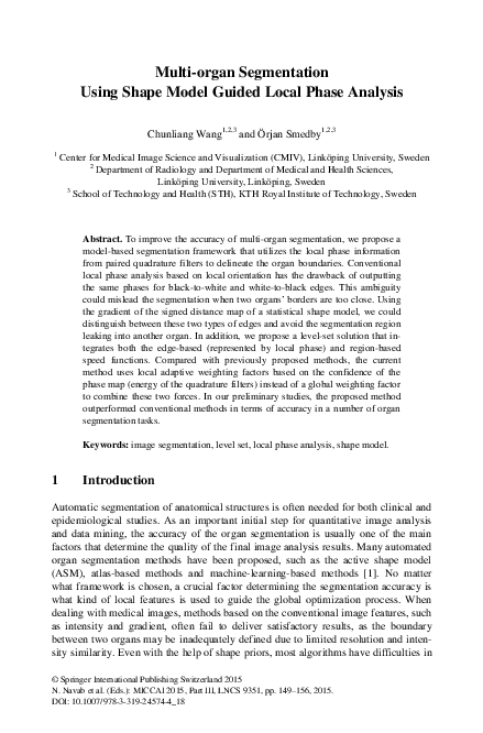 Pdf Multi Organ Segmentation Using Shape Model Guided Local Phase Analysis