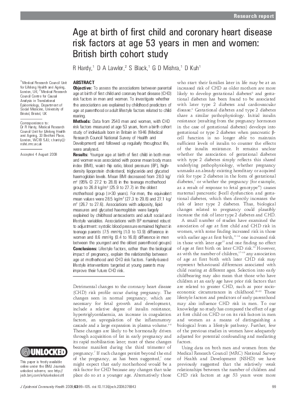 (PDF) Age at birth of first child and coronary heart disease risk ...