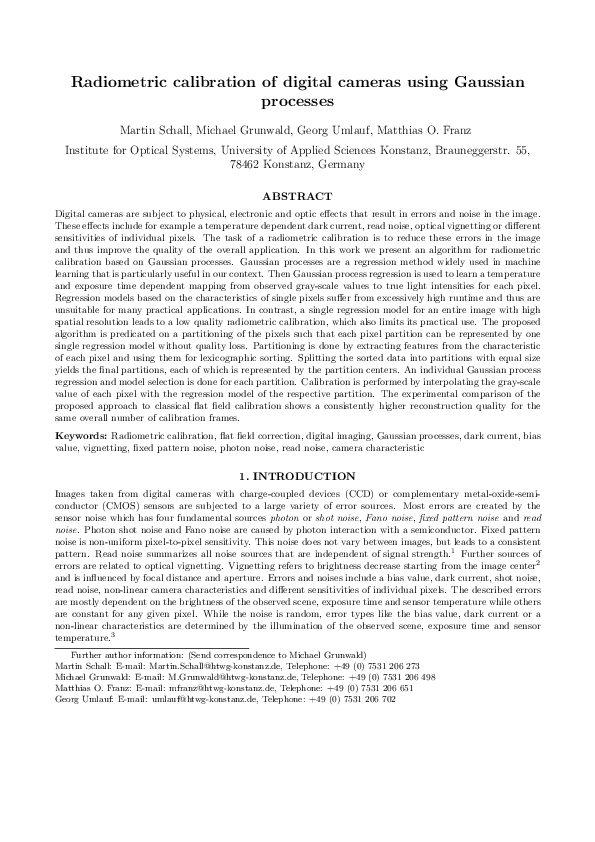 Pdf Radiometric Calibration Of Digital Cameras Using Gaussian Processes
