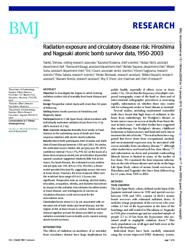 (PDF) Radiation exposure and circulatory disease risk: Hiroshima and ...