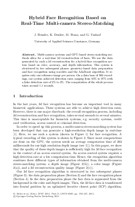 Pdf Hybrid Face Recognition Based On Real Time Multi Camera Stereo Matching