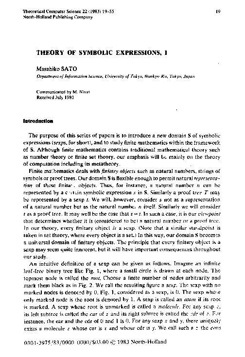 (PDF) Theory of symbolic expressions, I