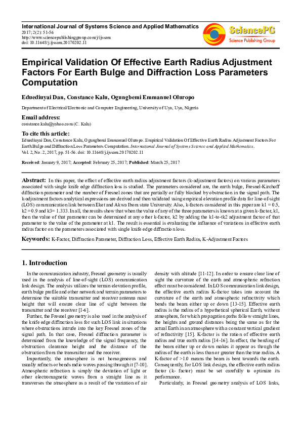 (PDF) Empirical Validation Of Effective Earth Radius Adjustment Factors For Earth Bulge and ...