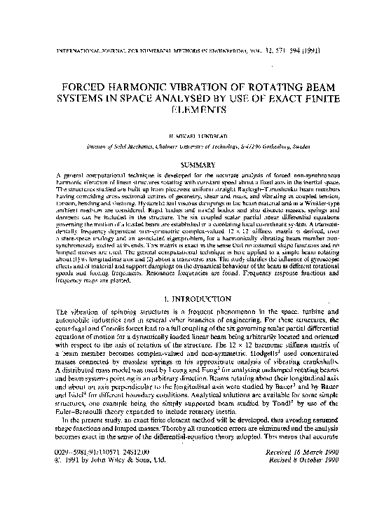 (PDF) Forced harmonic vibration of rotating beam systems in space analysed by use of exact ...