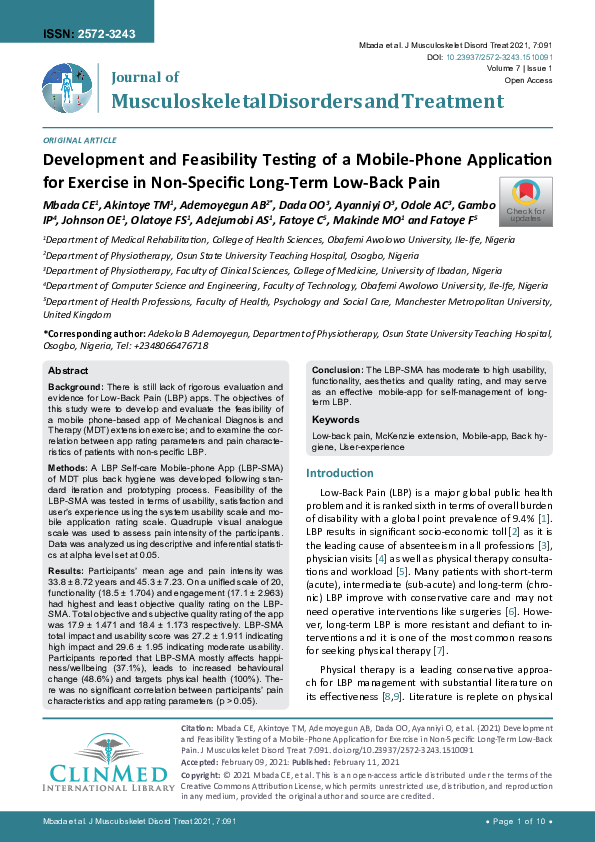 (PDF) Development and Feasibility Testing of a Mobile-Phone Application ...