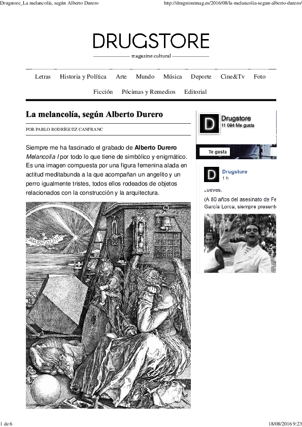 (PDF) La melancolia segun Alberto Durero