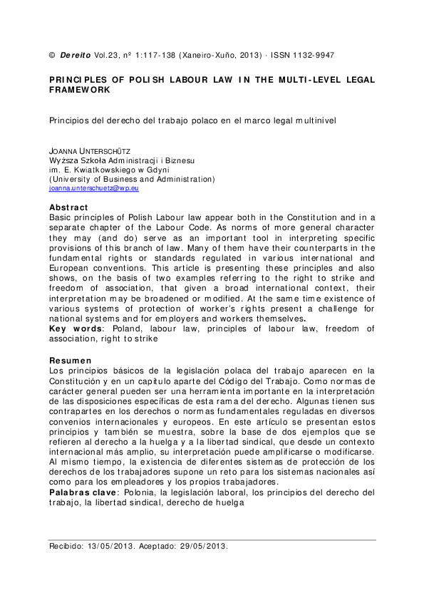 (PDF) Principles of Polish labour law in the multi-level legal framework