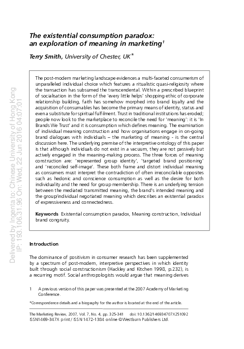 (PDF) The existential consumption paradox: an exploration of meaning in ...