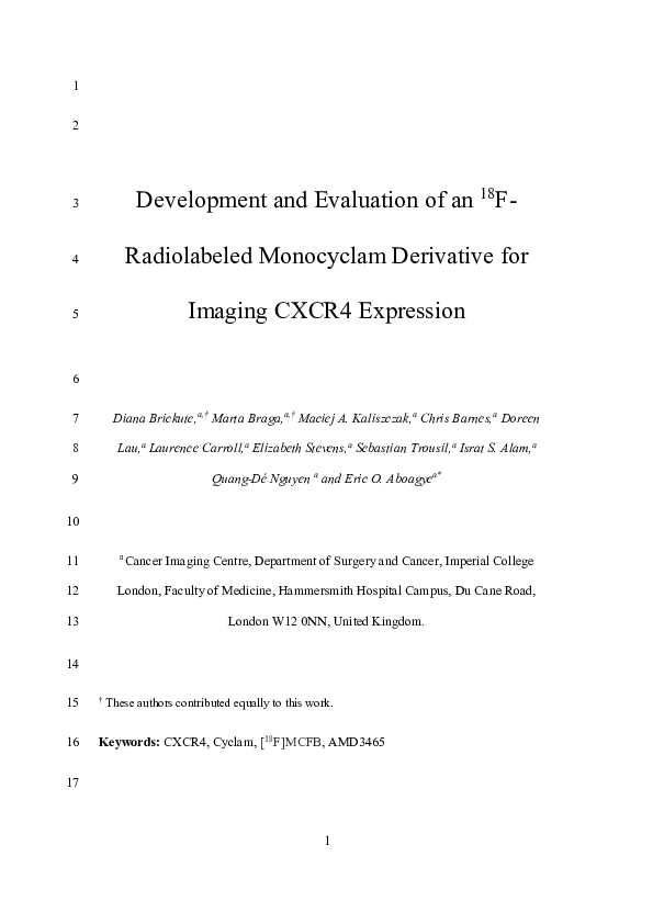 (PDF) Development and Evaluation of an 18F-Radiolabeled Monocyclam Derivative for Imaging CXCR4 ...