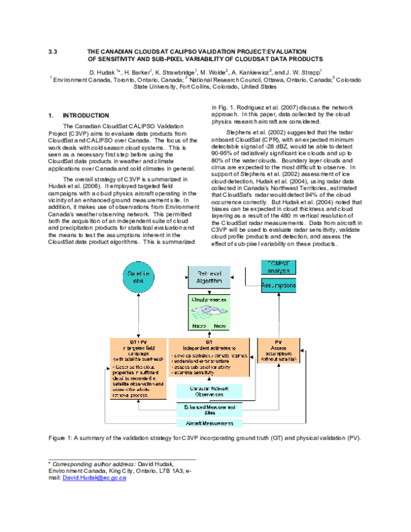 (PDF) The Canadian CloudSat CALIPSO Validation Project: Evaluation of ...