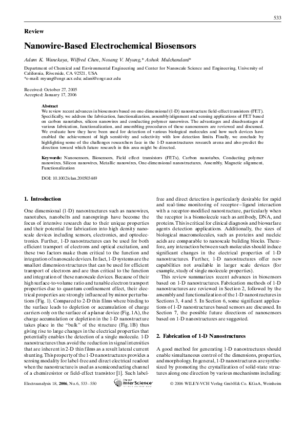 (PDF) Nanowire-Based Electrochemical Biosensors