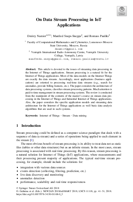(PDF) On Data Stream Processing in IoT Applications