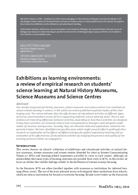 (PDF) Exhibitions as learning environments: a review of empirical ...