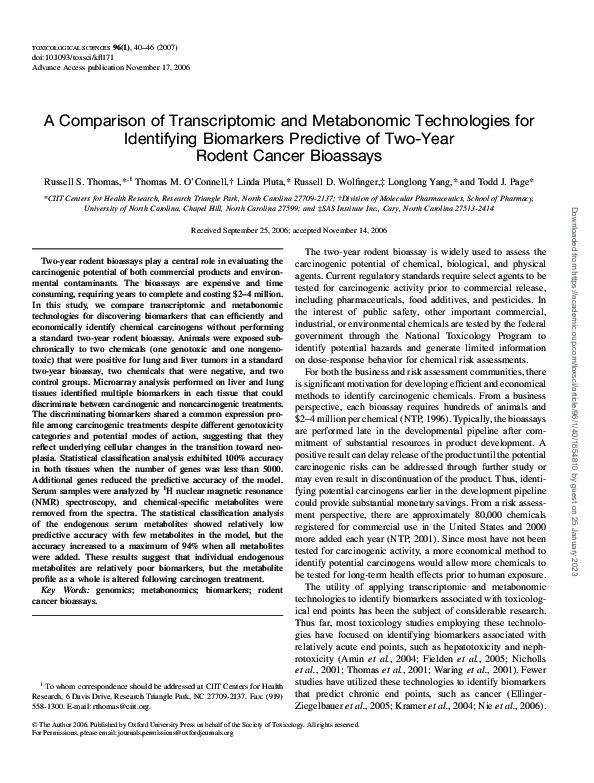 Pdf A Comparison Of Transcriptomic And Metabonomic Technologies For